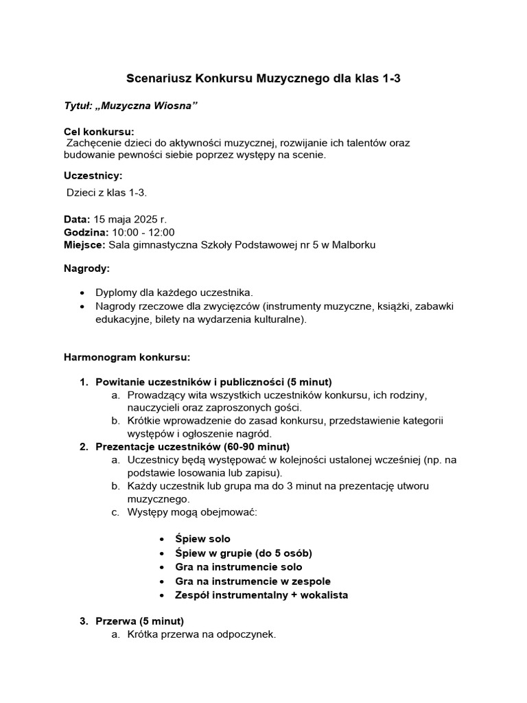 Scenariusz Konkursu Muzycznego | PDF