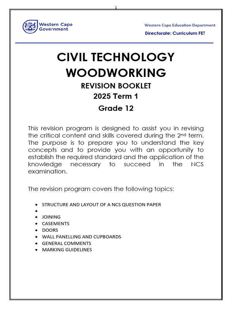Revision Booklet Woodwork 2025 Term 1 | PDF | Door | Window