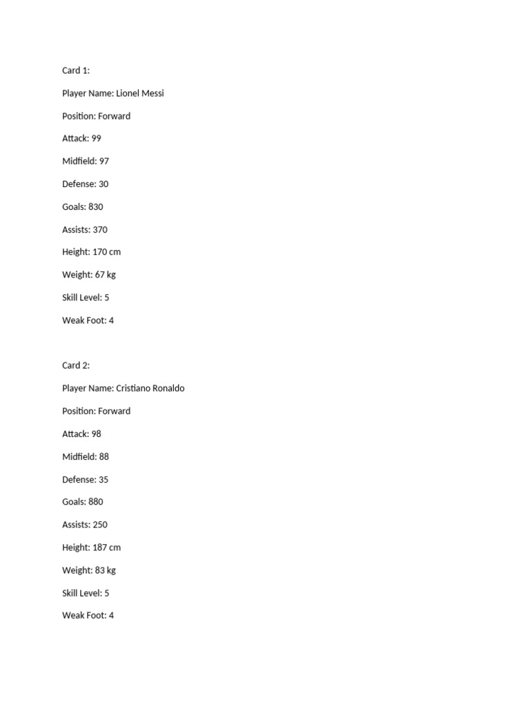 Top Trumps: Football Legends Stats | PDF | Defender (Association ...