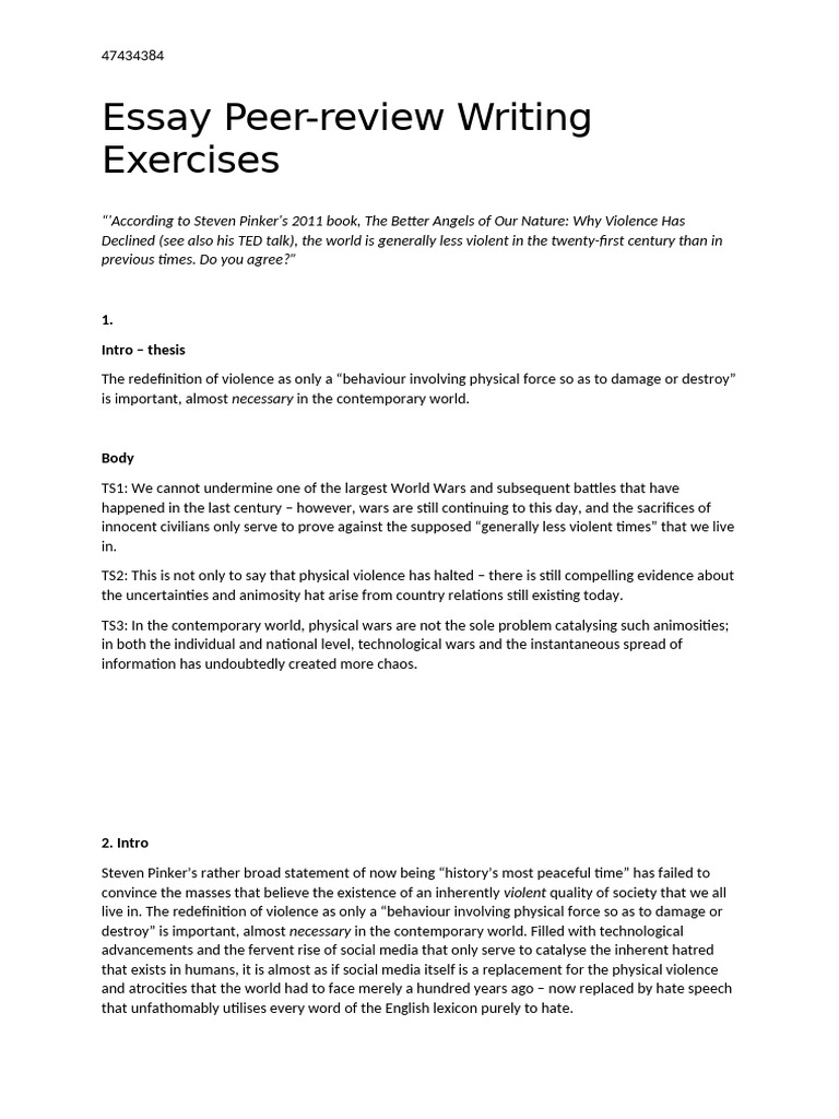 Essay Peer-Review Writing Exercises | PDF | Violence