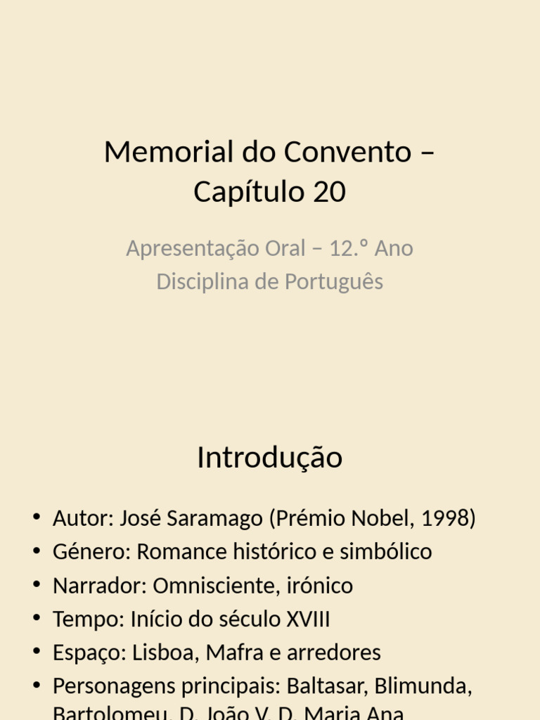 Memorial Do Convento Capitulo 20 INTERTEXTUAL | PDF