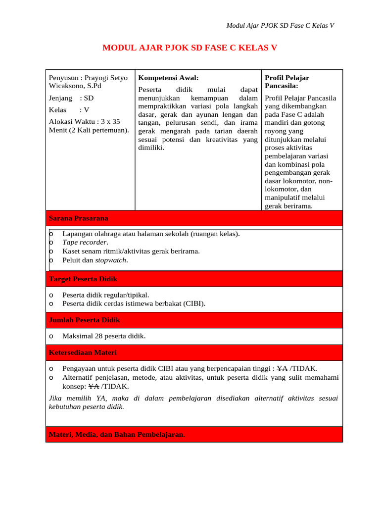 MODUL AJAR AKTIVITAS GERAK BERIRAMA | PDF