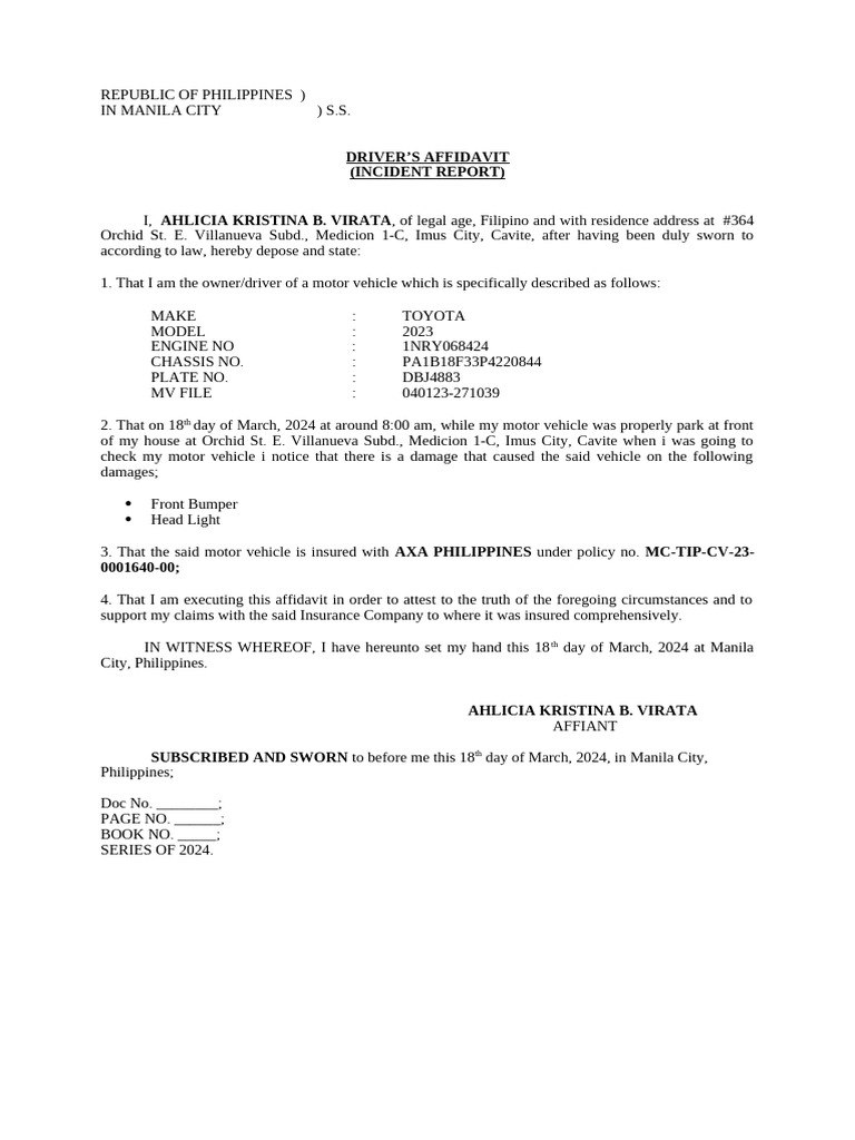 Drivers Affidavit of VIRATA | PDF