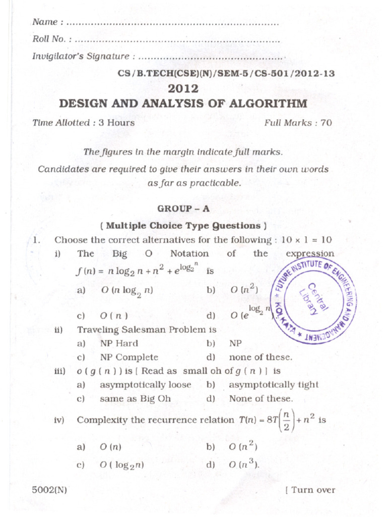 Design and Analysis of Algorithms - CS501 - 12 | PDF