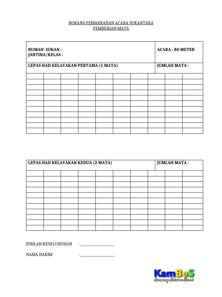 Borang Markah Sukantara 2025 Kambes | PDF