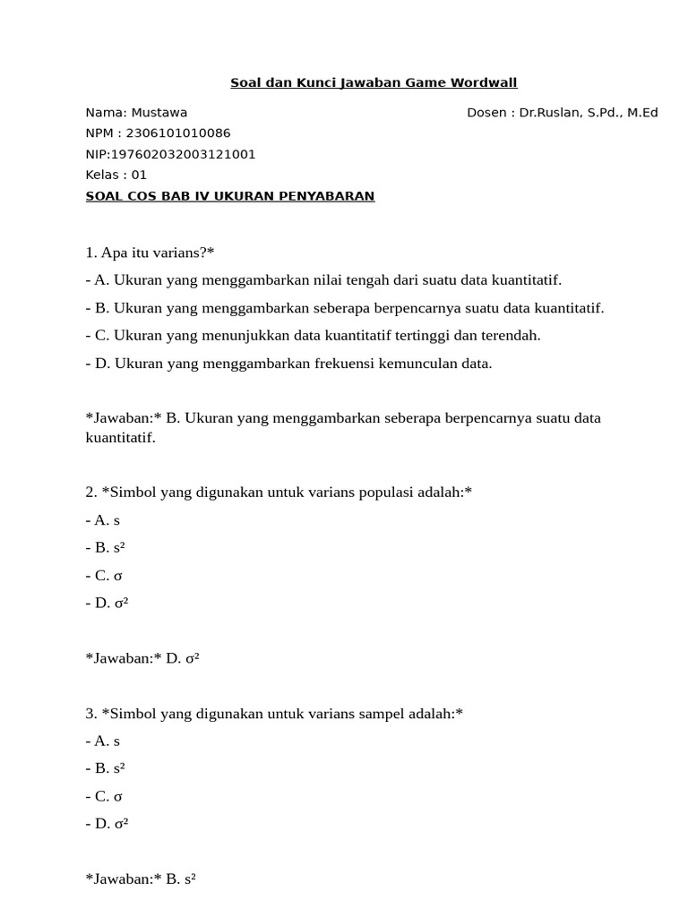 Soal Varians dan Statistik Dasar | PDF