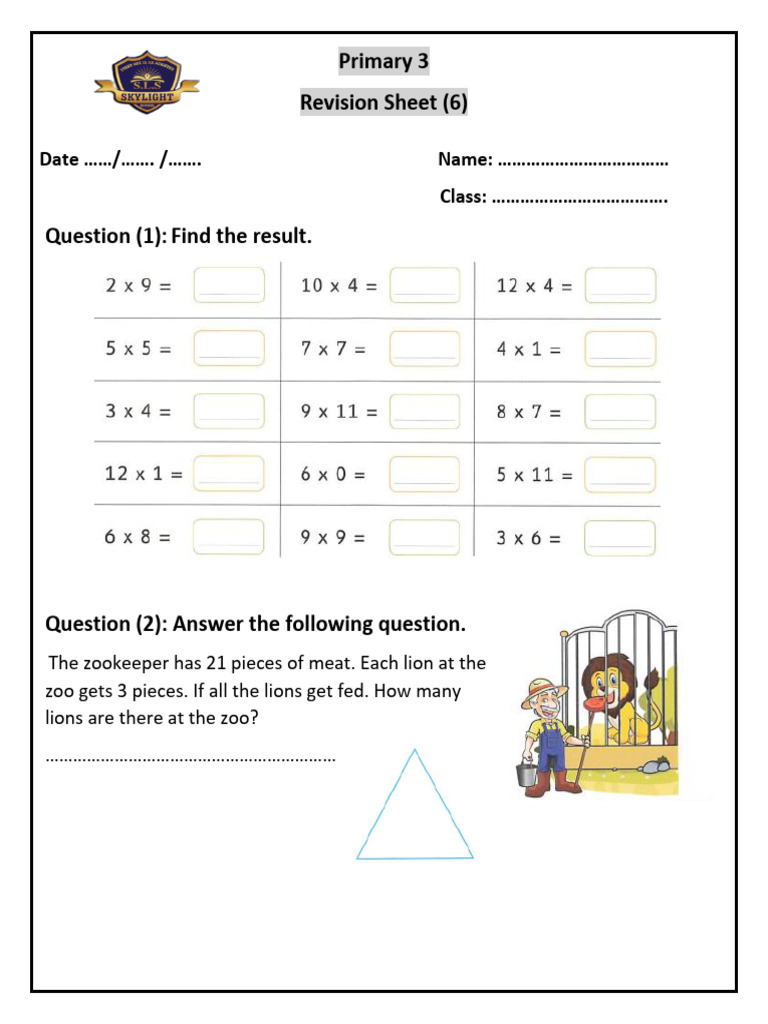 Primary 3 Math Revision Sheet | PDF
