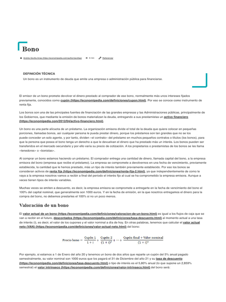 Bono - Qué Es, Definición y Significado - 2021 - Economipedia | PDF ...