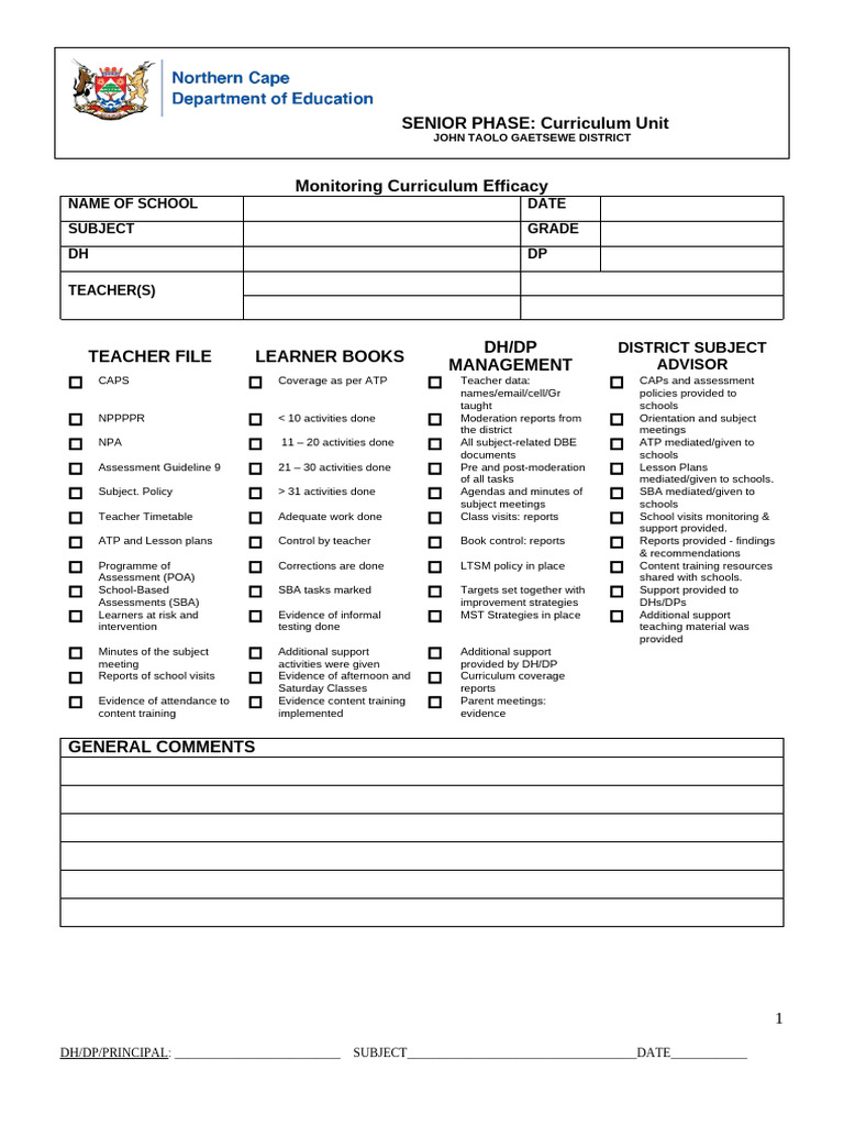 Senior Phase Curriculum Monitoring Tools | PDF | Teachers | Learning
