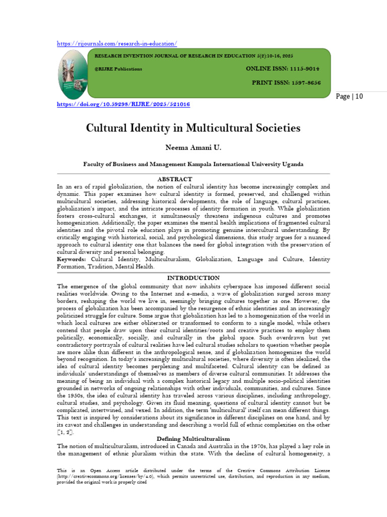 Cultural Identity in Multicultural Societies (WWW - Kiu.ac - Ug) | PDF ...