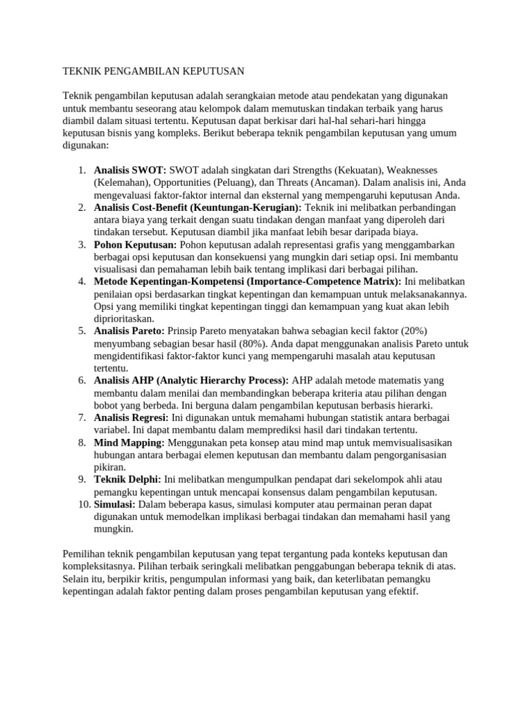 Teknik Pengambilan Keputusan | PDF