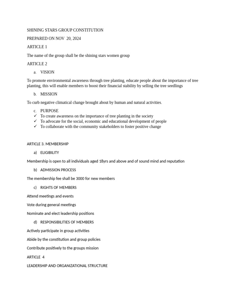 Shining Stars Group Constitution | PDF