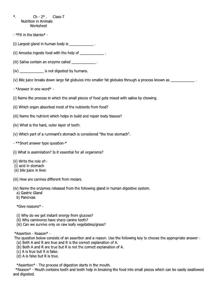 Chapter 2 Worksheet Class-7 | PDF