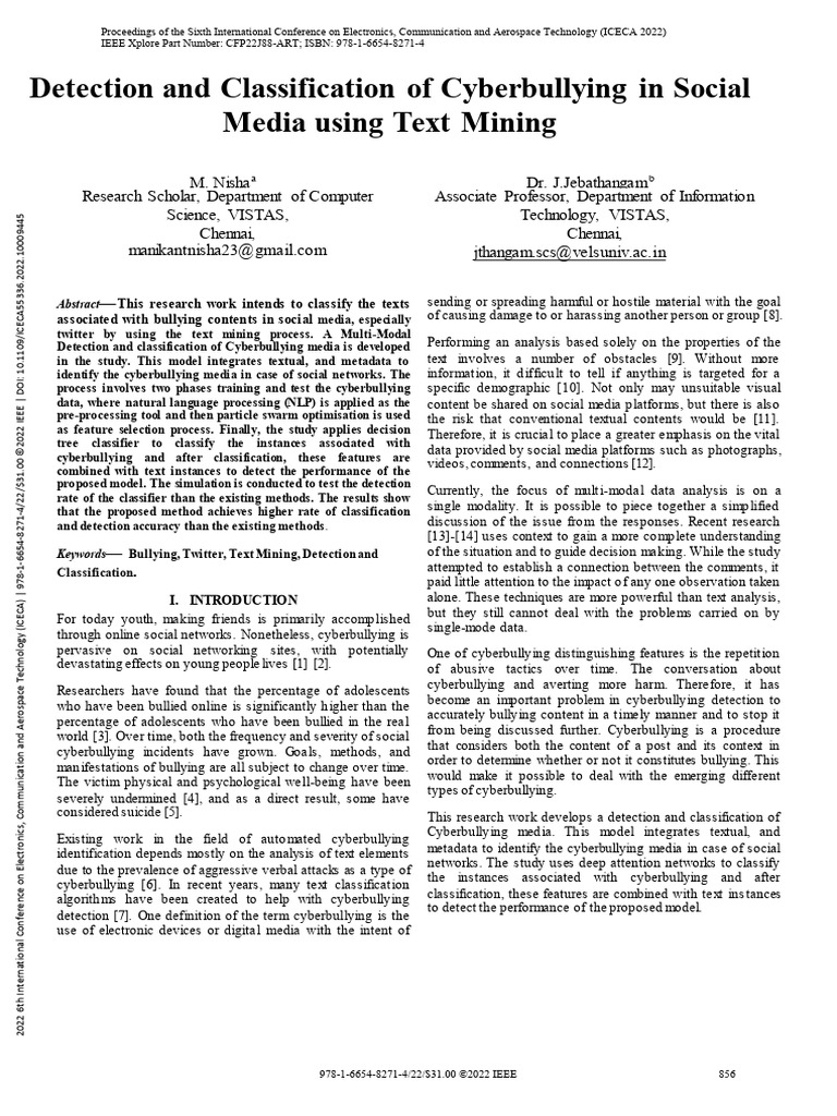 Detection and Classification of Cyberbullying in Social Media Using Text Mining | PDF ...