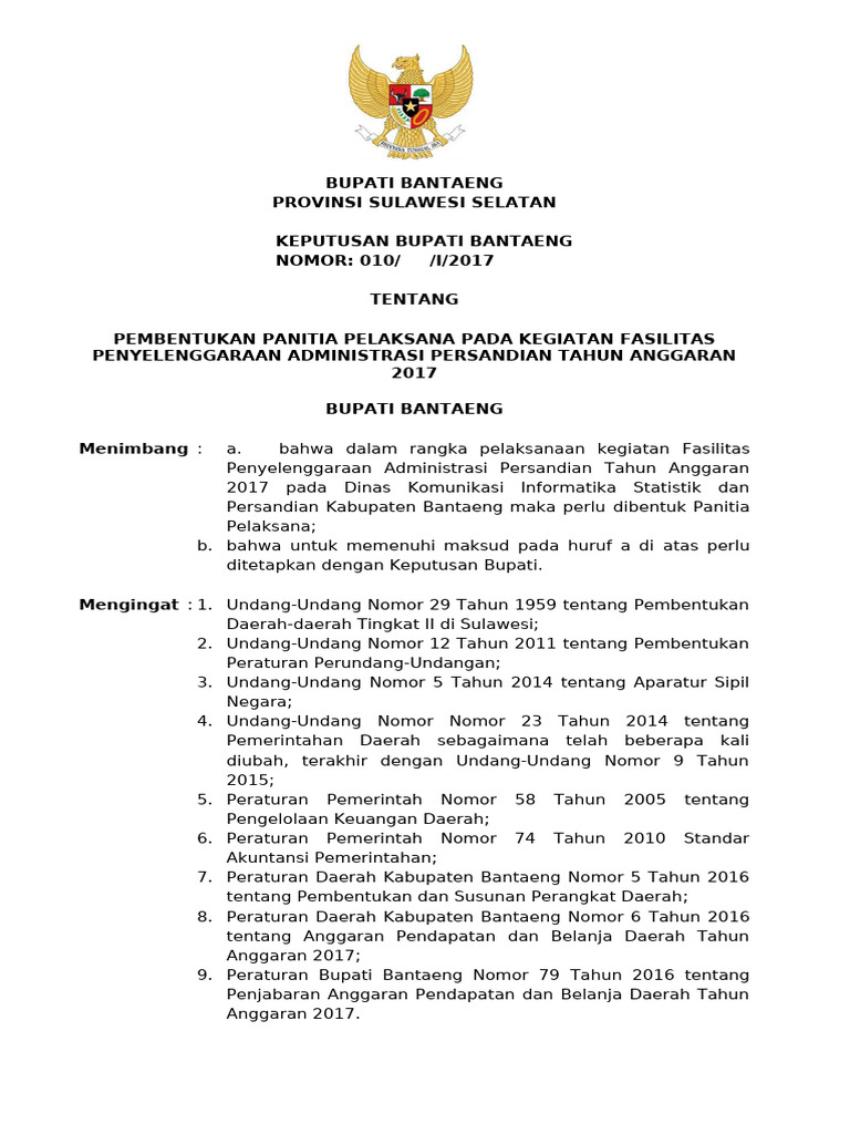 SK Bupati Panitia Pelaksana Kegiatan 2017 | PDF