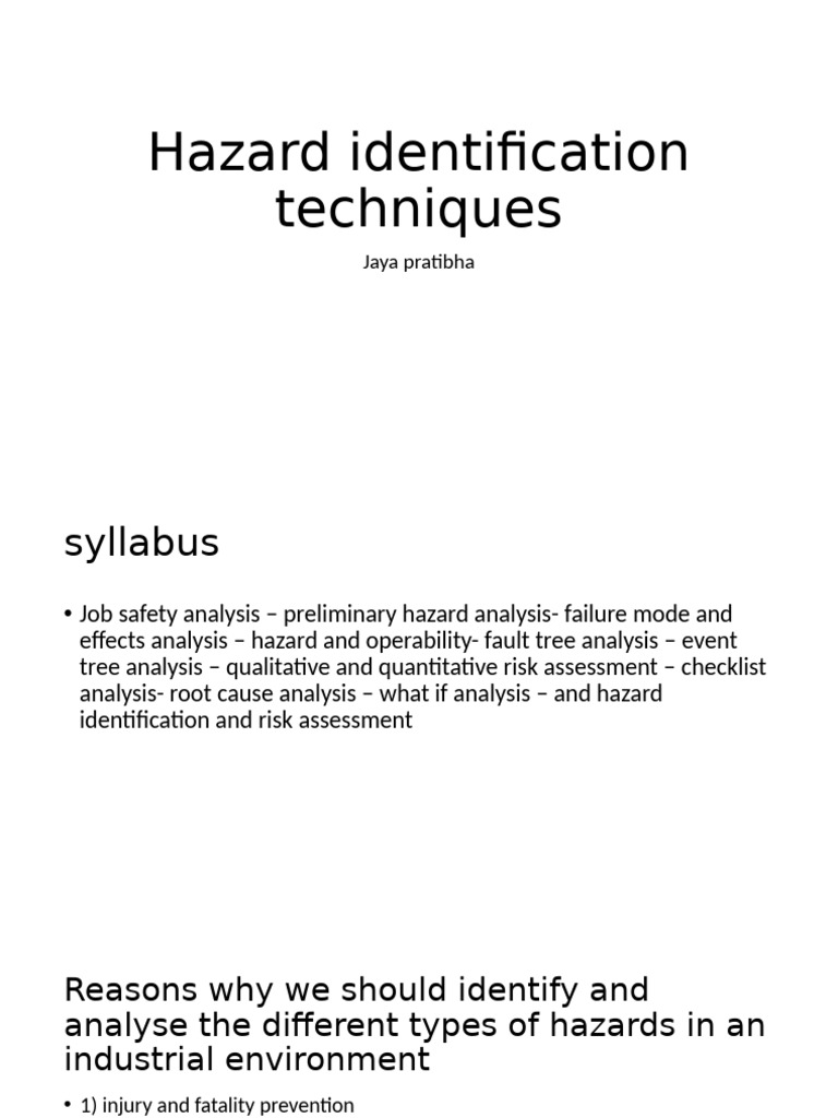Hazard Identification Techniques Unit5 | PDF | Risk | Risk Assessment