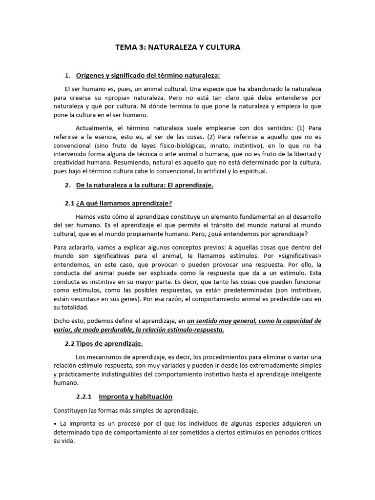Naturaleza y Cultura: Aprendizaje Humano | PDF | Aprendizaje | Humano