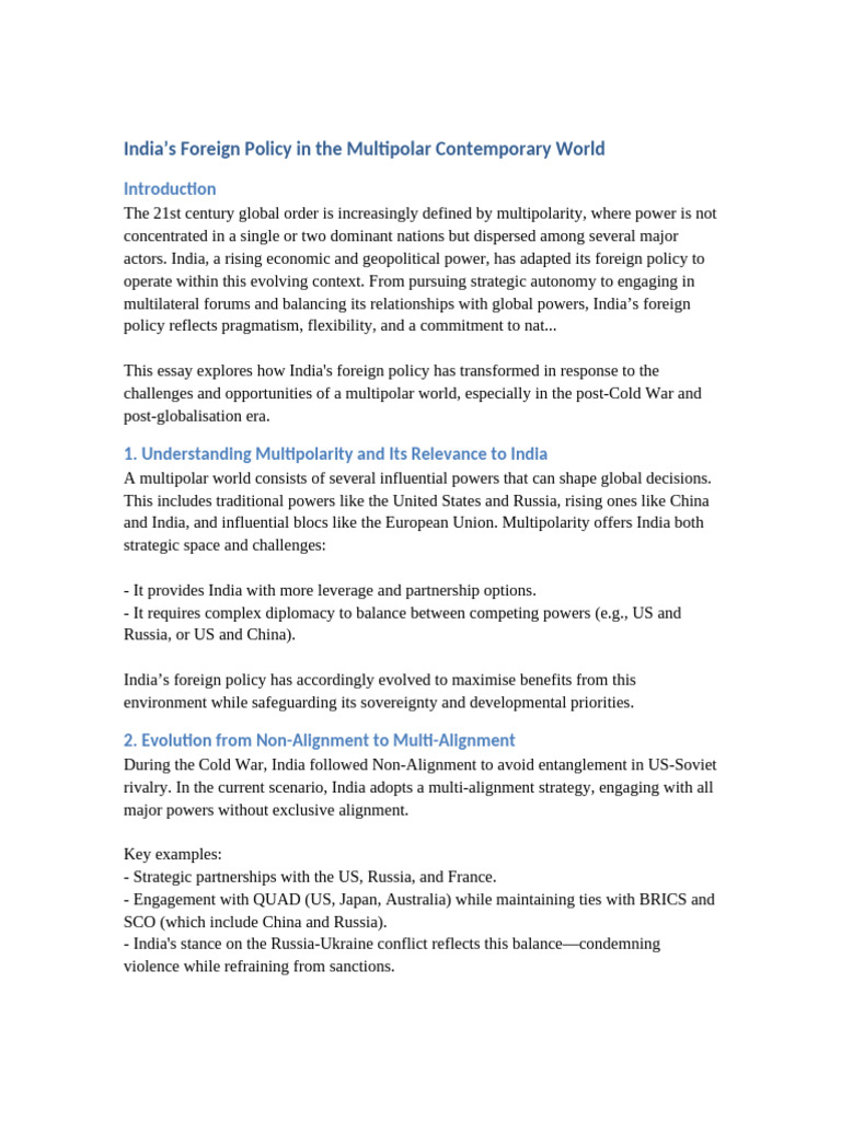 India's Foreign Policy in a Multipolar Era | PDF | Global Politics ...