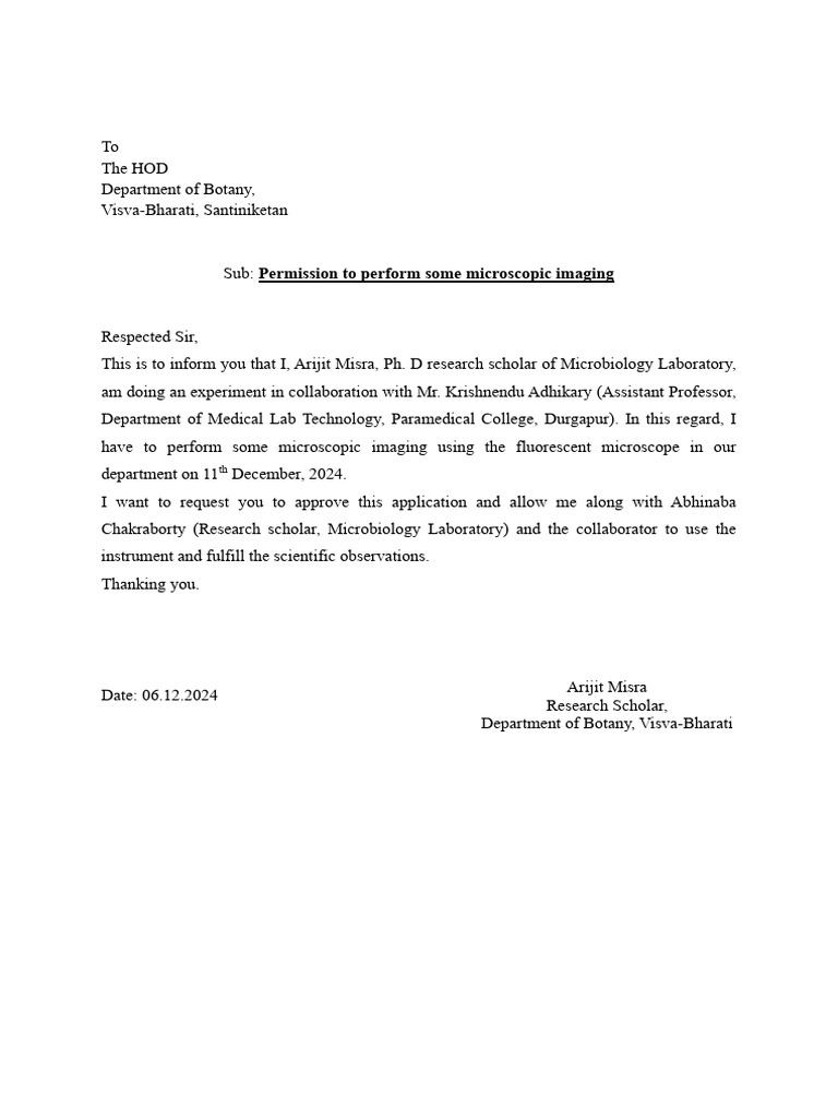 Request for Microscopic Imaging Permission | PDF