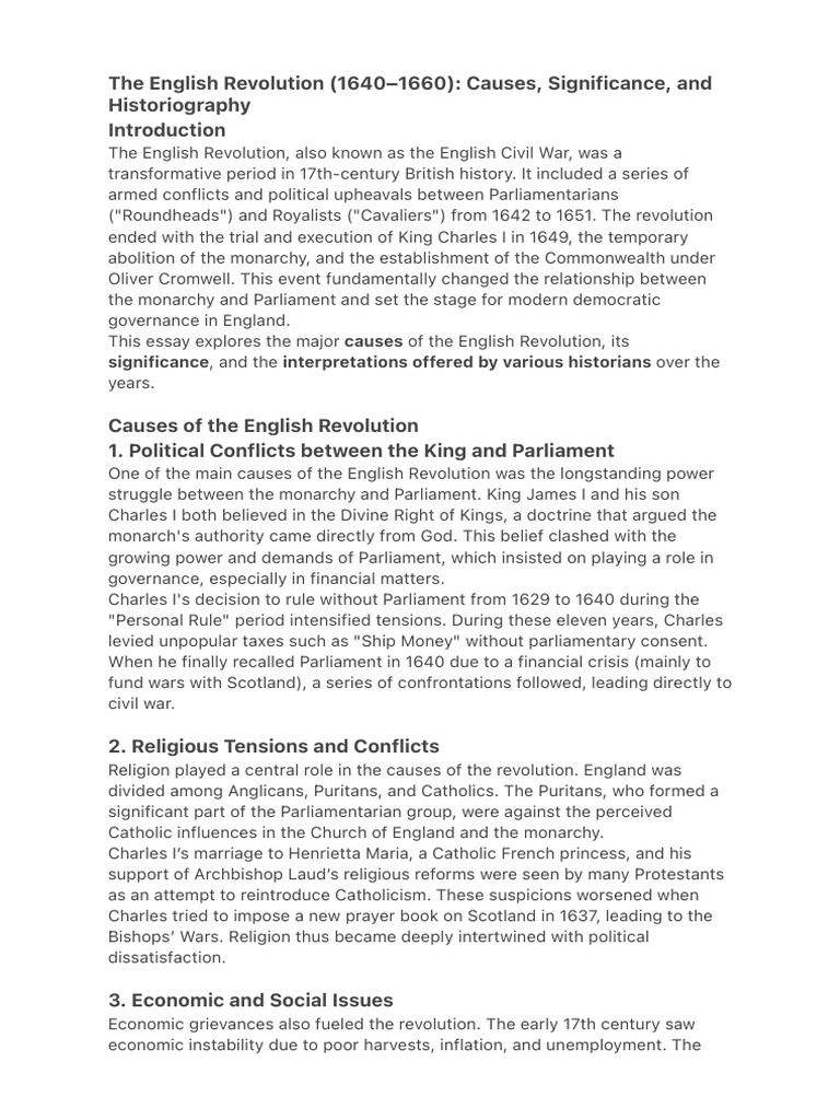 Causes and Significance of the English Revolution | PDF | English Civil ...