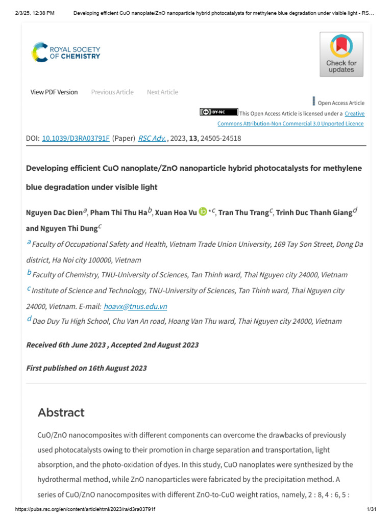 RSC Adv.: 10.1039/D3RA03791F | PDF | Zinc Oxide | Physical Chemistry