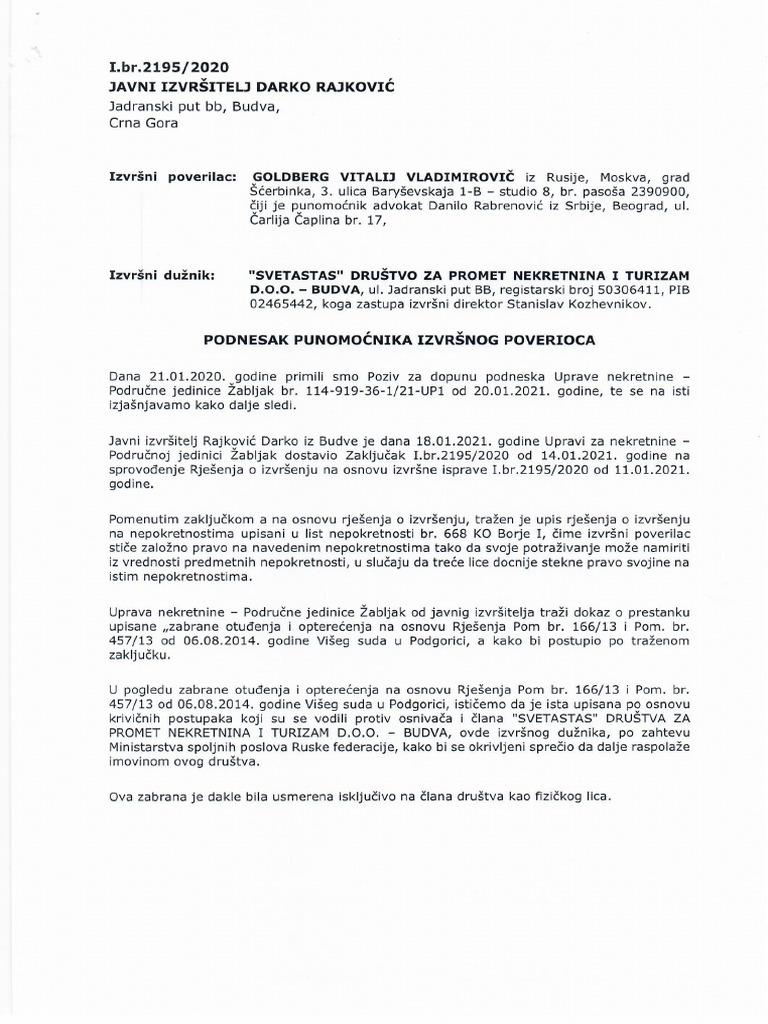 Podnesak Izvršnog Poverioca | PDF