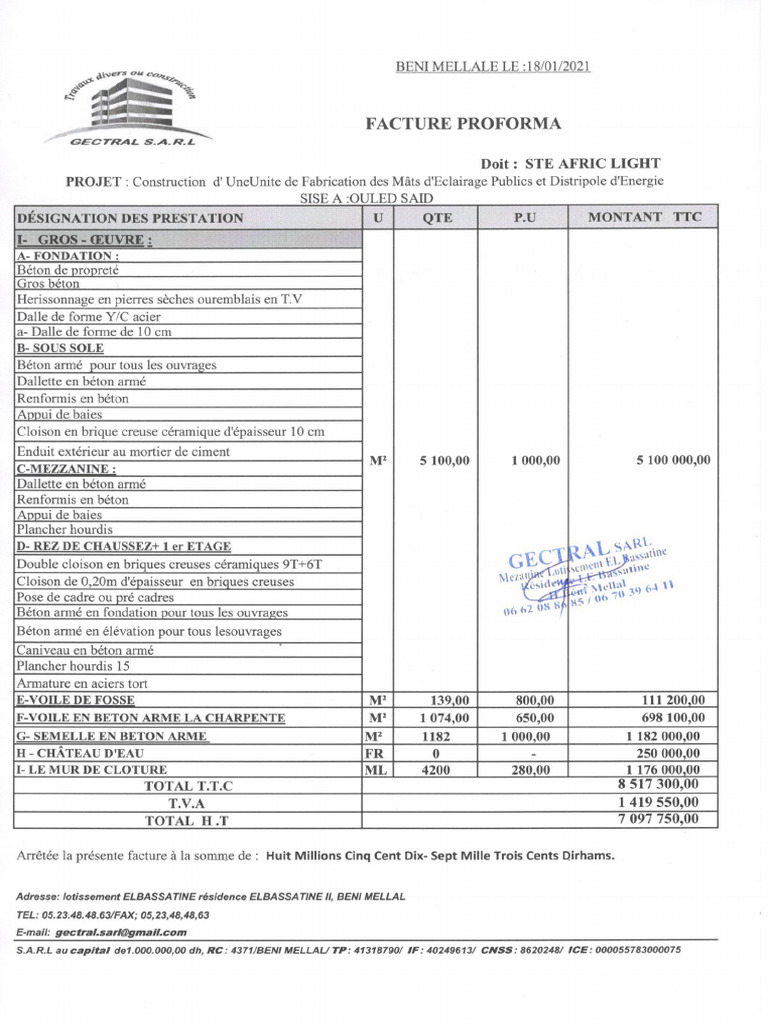 Facture Proforma Gectral | PDF
