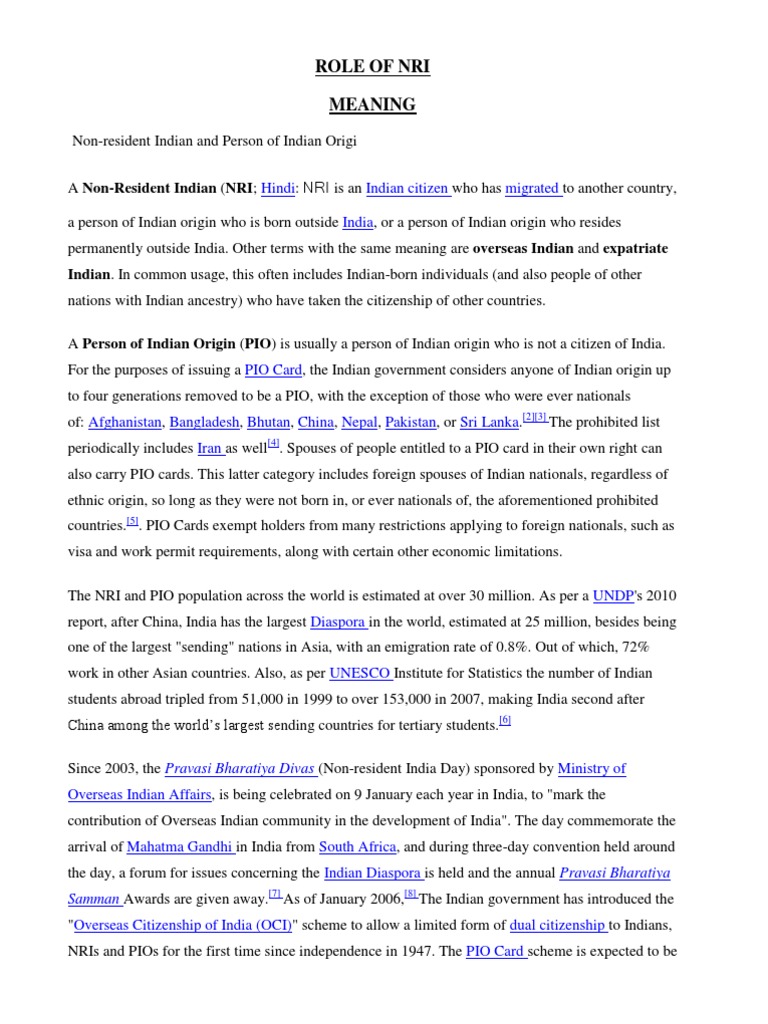 Role of Nri Meaning: Indian. in Common Usage, This Often Includes ...