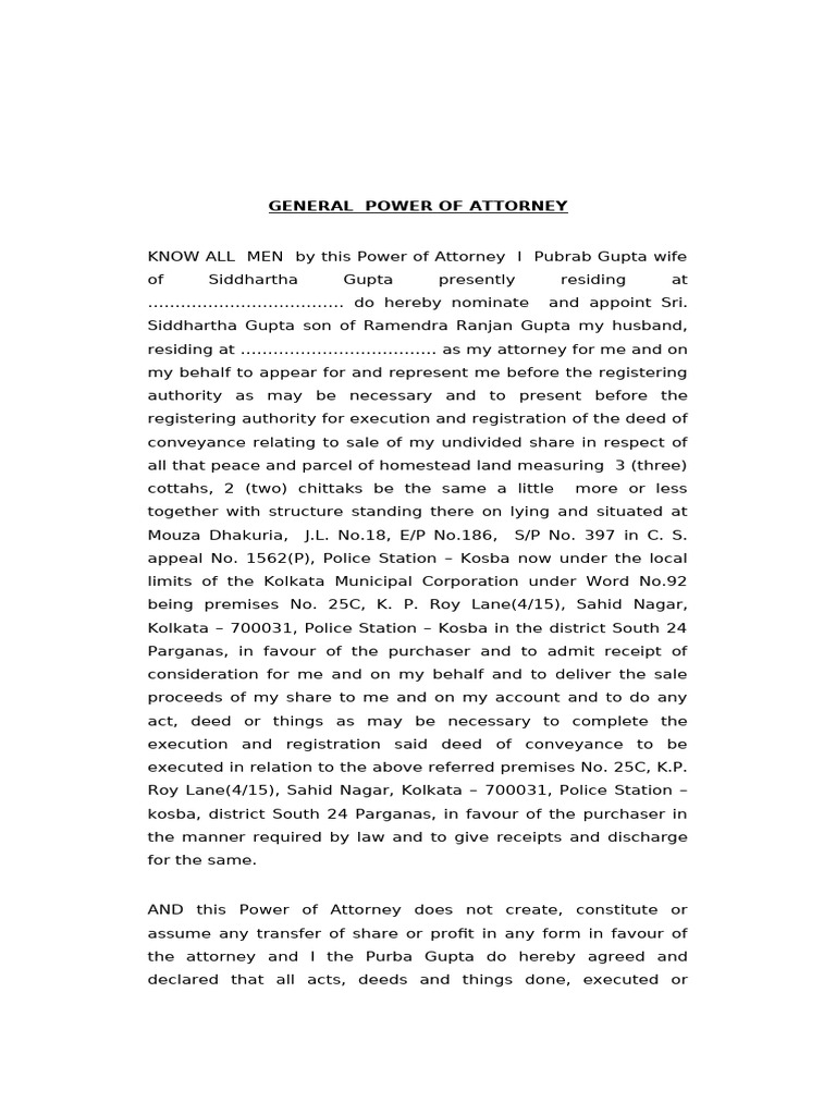 General Power of Attorney Document | PDF | Common Law | Justice