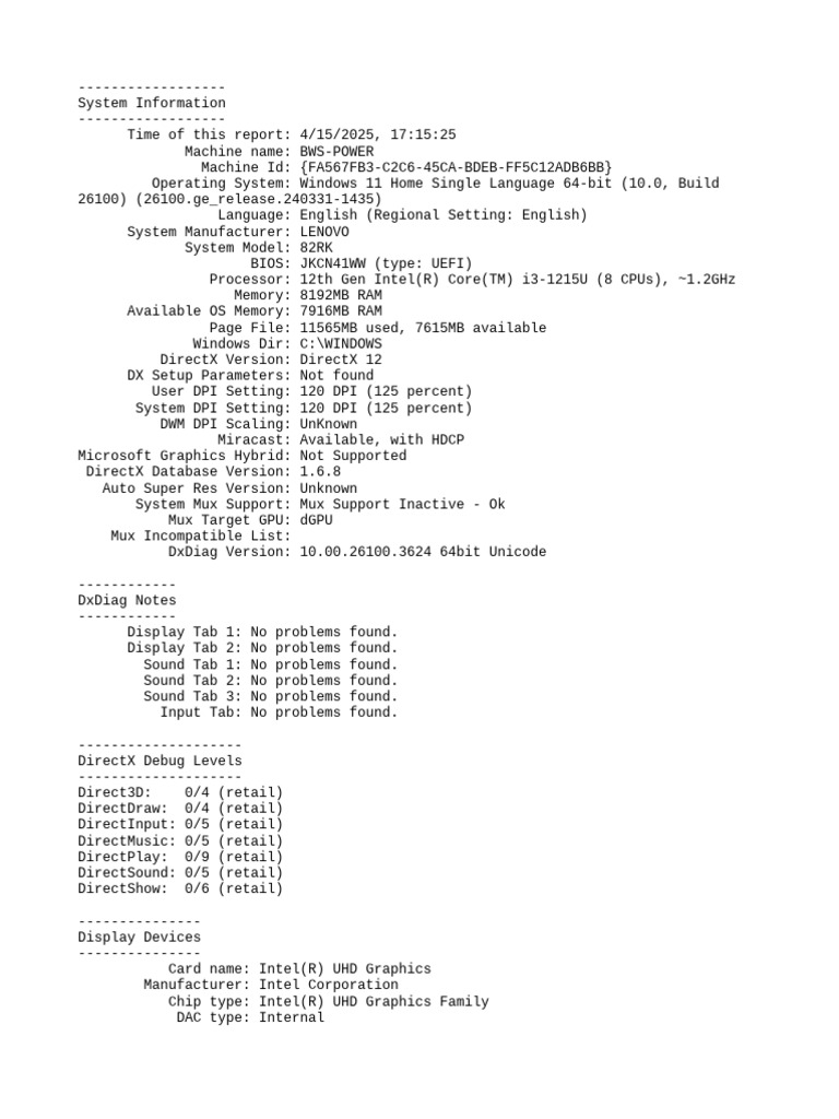 DX Diag | PDF | Device Driver | Computer Monitor