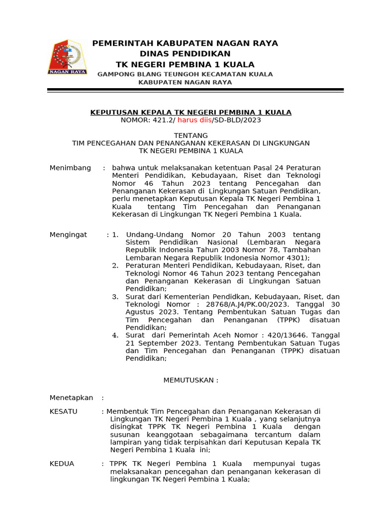 Revisi Contoh SK TPPK | PDF