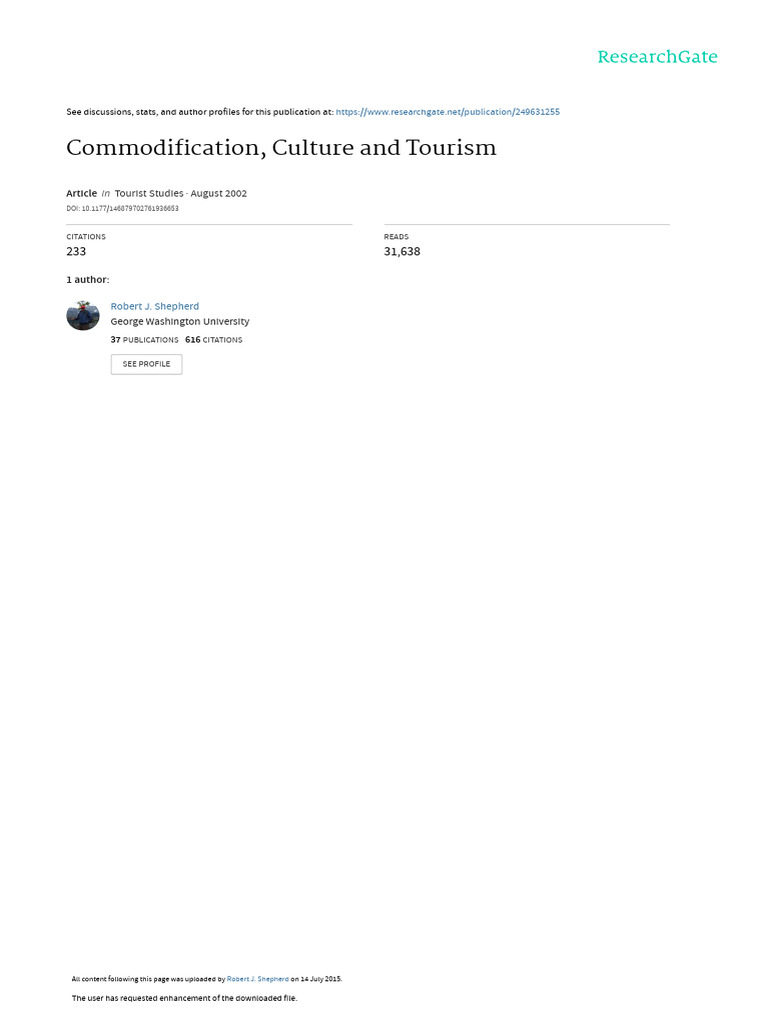 Commodification Culture and Tourism | PDF | Exchange Value | Value ...