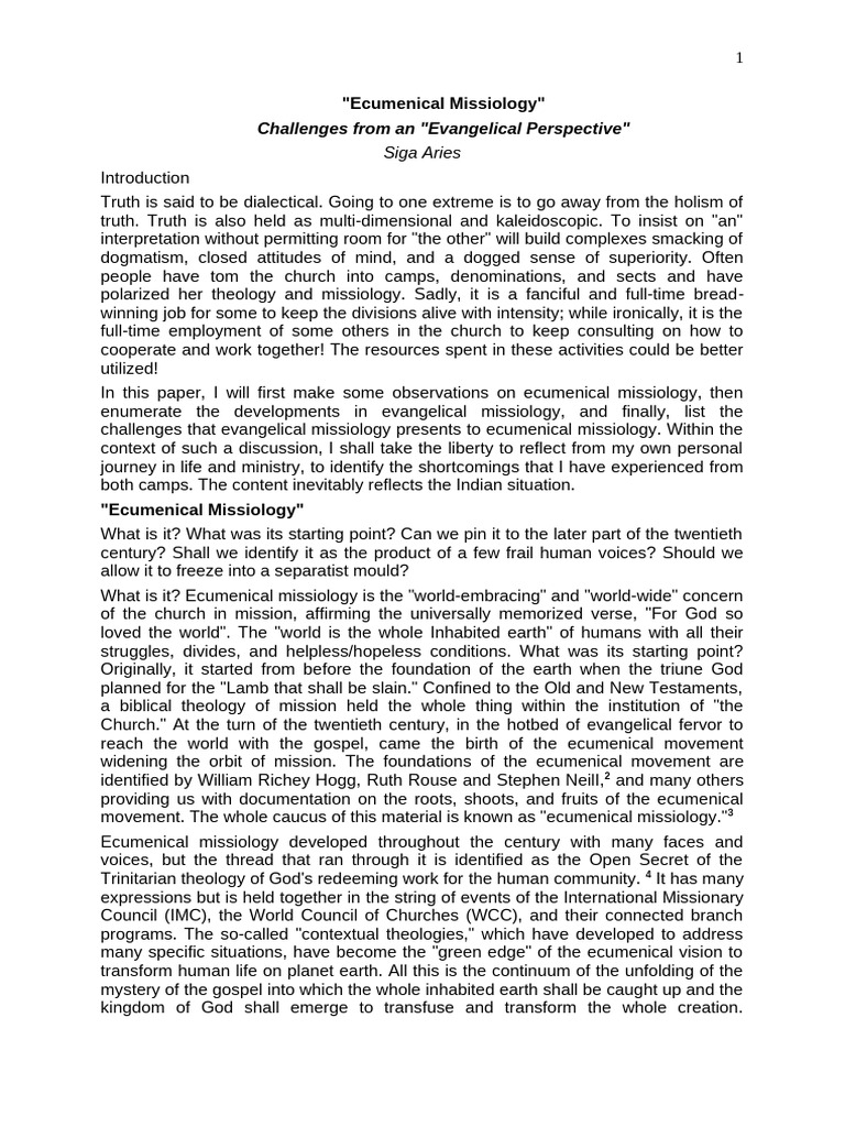 Ecumenical Missiology: An Evangelical Critique | PDF | Evangelicalism ...