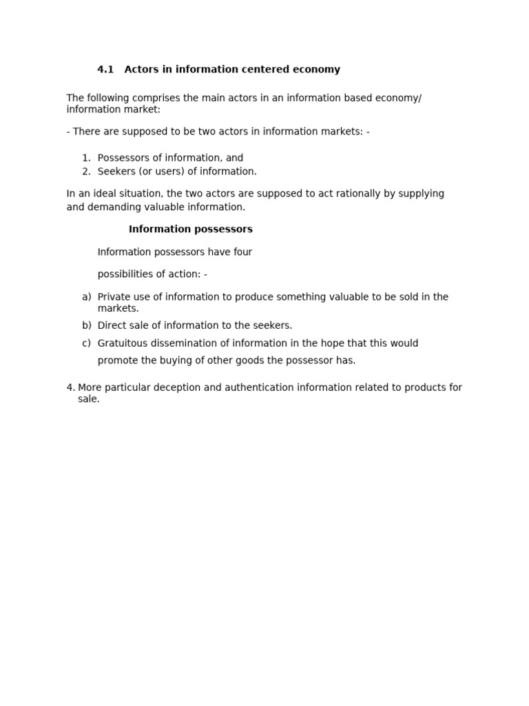 Actors in Information Centered Economy | PDF