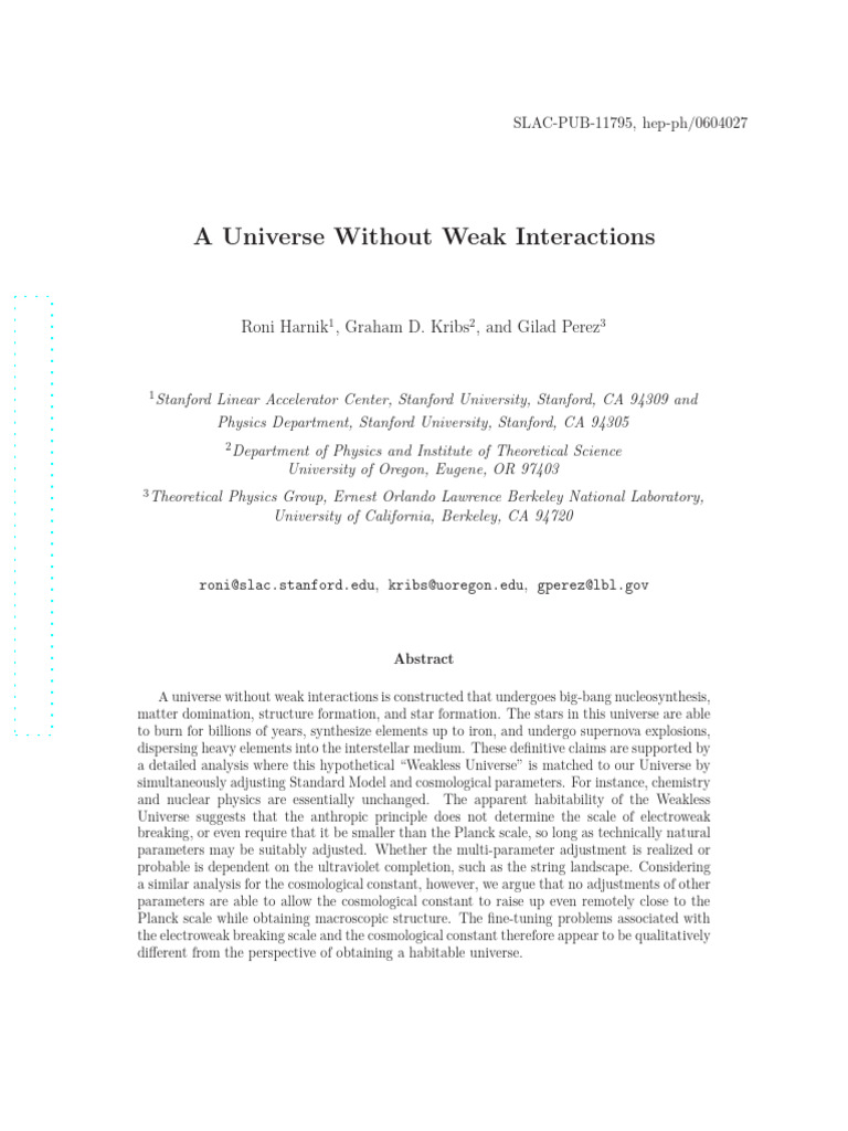 Exploring a Weakless Universe Model | PDF | Hadron | Universe