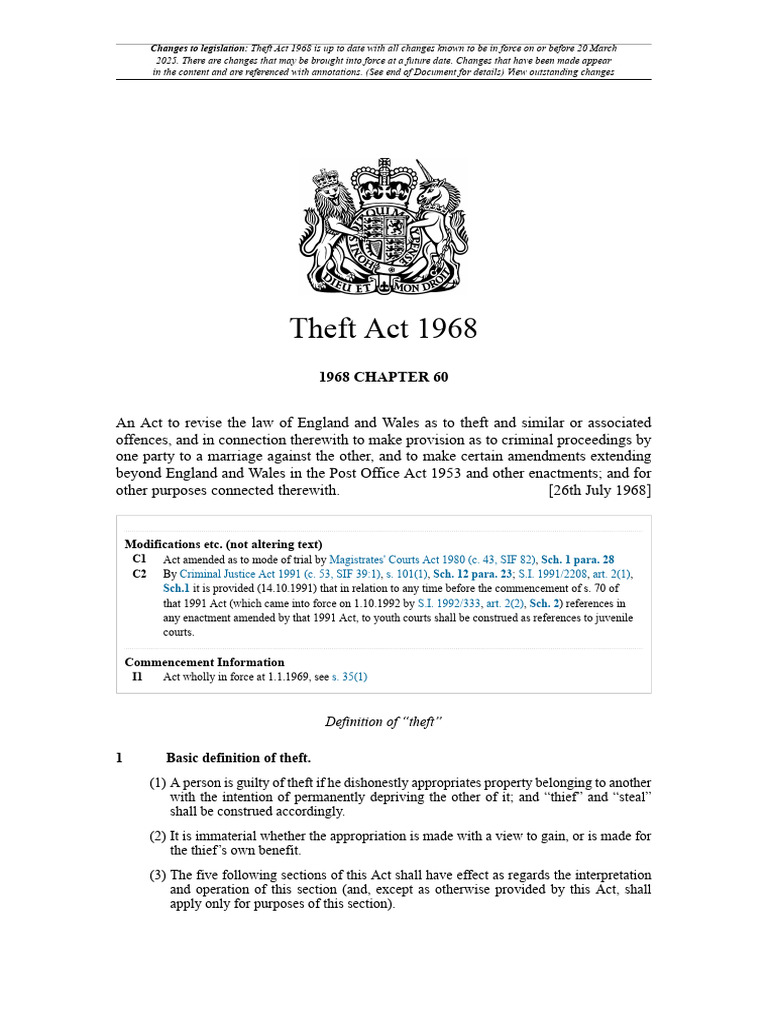 Overview of the Theft Act 1968 | PDF | Theft | Burglary
