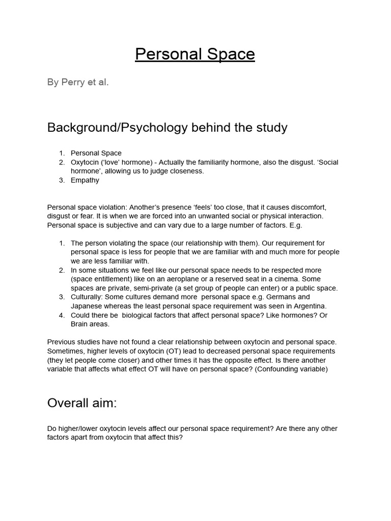 Notes On Perry Et. Al (Personal Space, Oxytocin and Empathy) | PDF ...