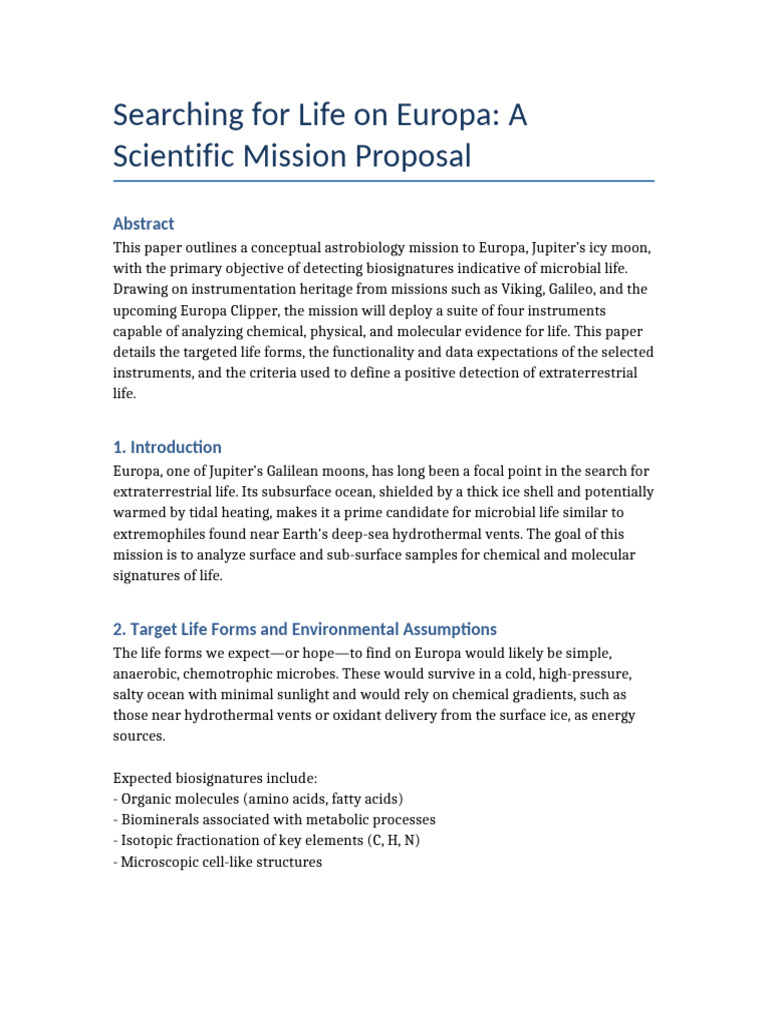 Mission to Detect Life on Europa | PDF | Europa (Moon ...