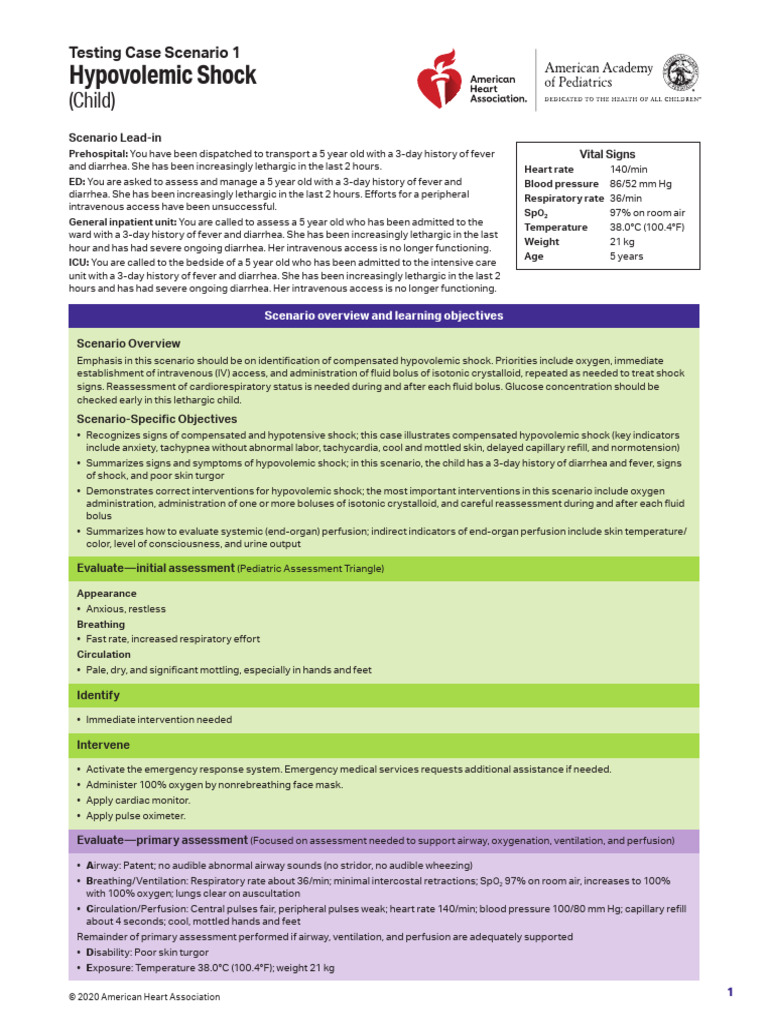 PALS Hypovolemic Shock Case Scenario | PDF | Cardiopulmonary ...