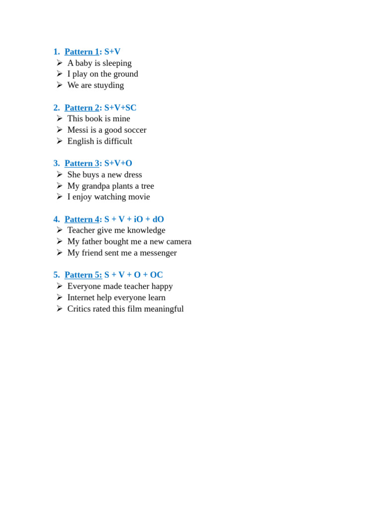 3 Sentences for Each Sentence Pattern | PDF