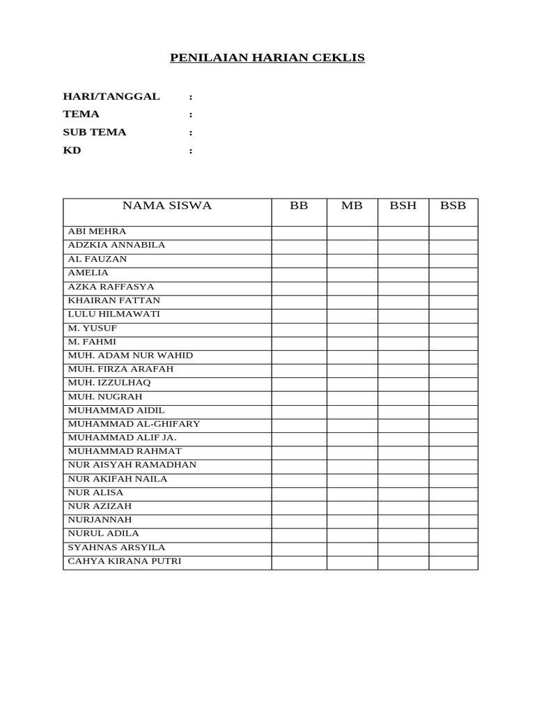 Penilaian Harian Ceklis | PDF