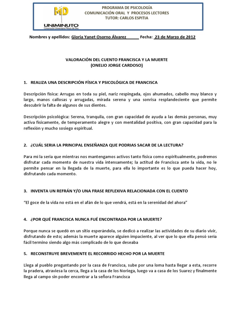 Taller Cuento Francisca y La Muerte Uniminuto | Descargar gratis PDF ...