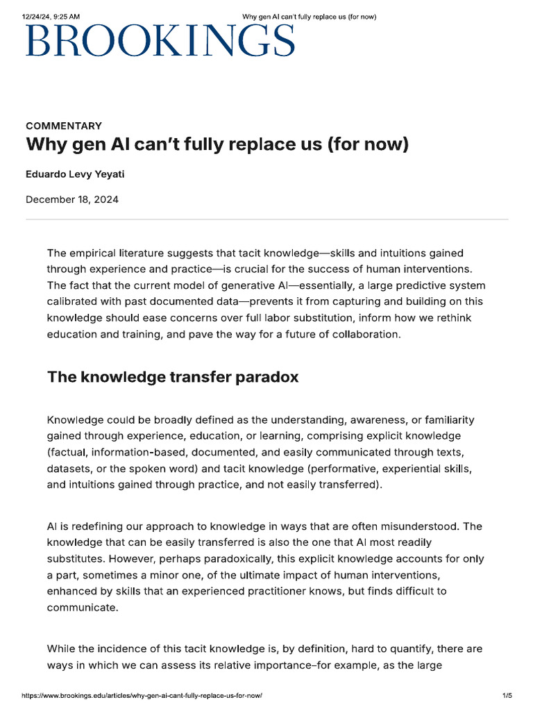 Why Gen AI Cannot Relpace Us | PDF