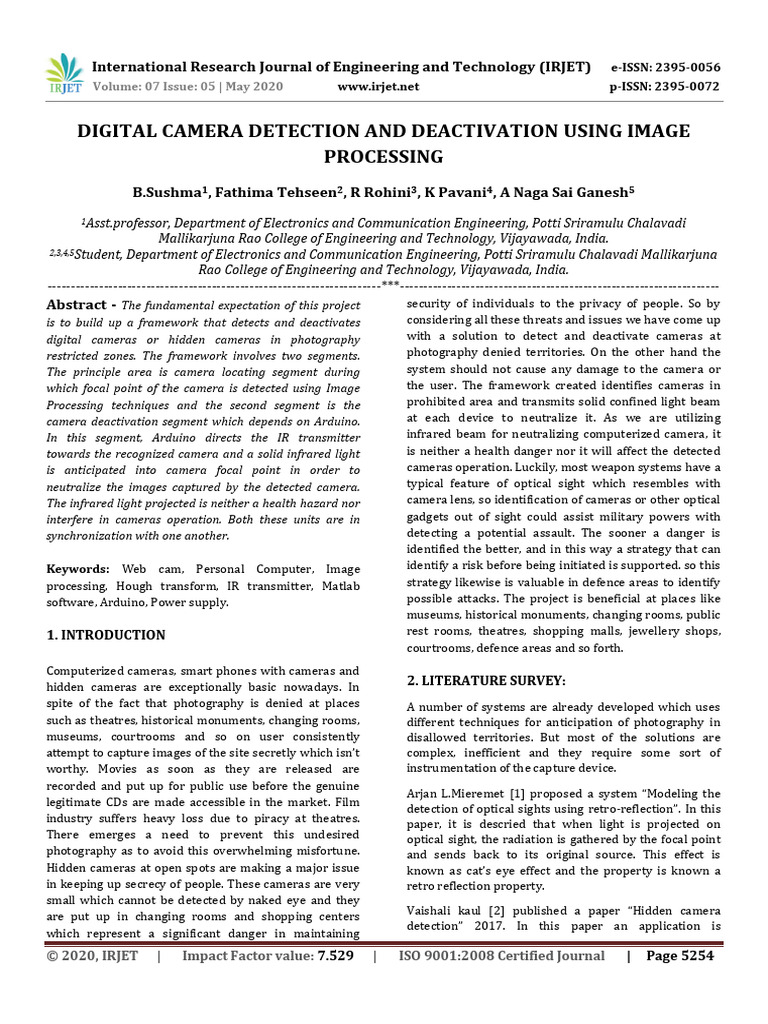 Detection and Disabling of Camera | PDF | Camera | Infrared
