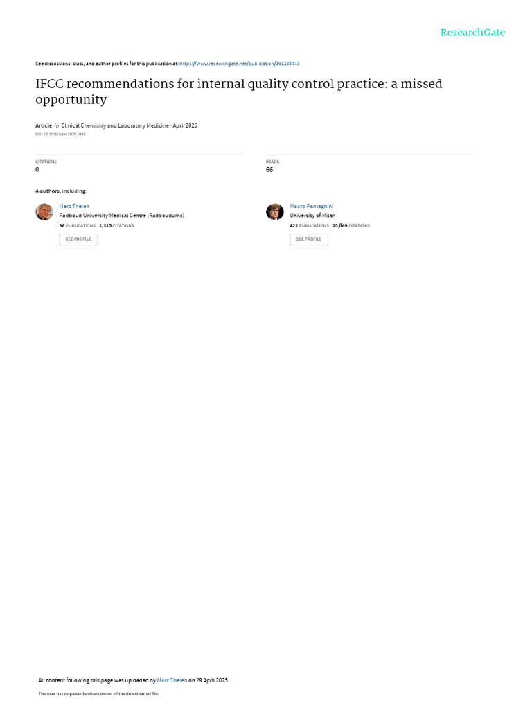 IFCC Recommendations For Internal Quality Control Practice A Missed ...
