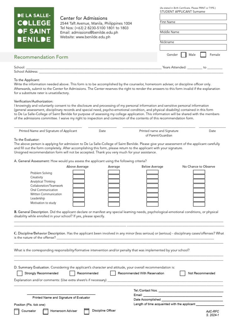 AdC Recommendation Form Certification Fillable Revised Nov 2024 | PDF