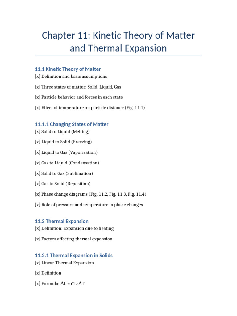 Chapter 11 Kinetic Theory and Thermal Expansion Checklist | PDF