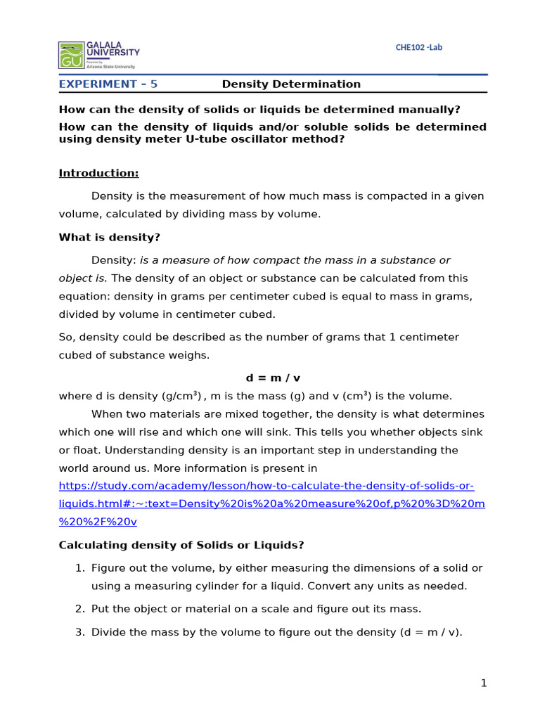 Experiment-5 - Density Determination - 20.11.2023 | PDF | Density | Volume