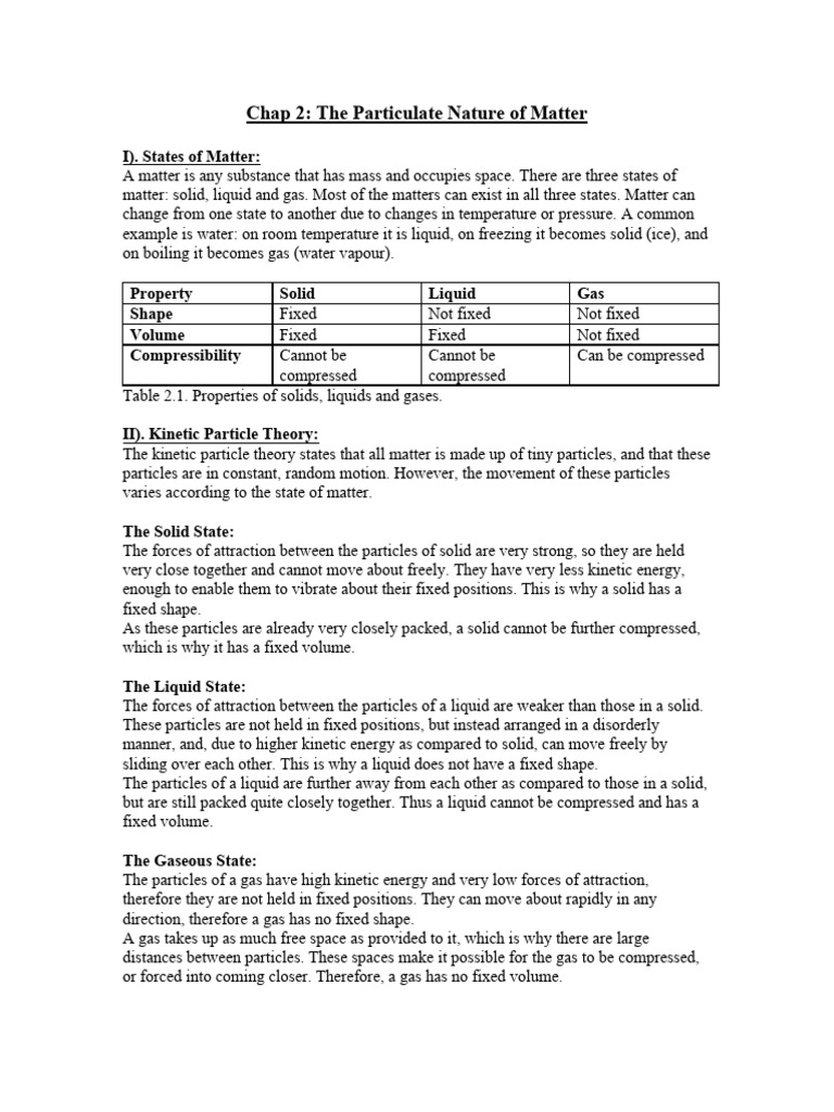 Chapter 2 - The Particulate Nature of Matter | PDF | Gases | Liquids