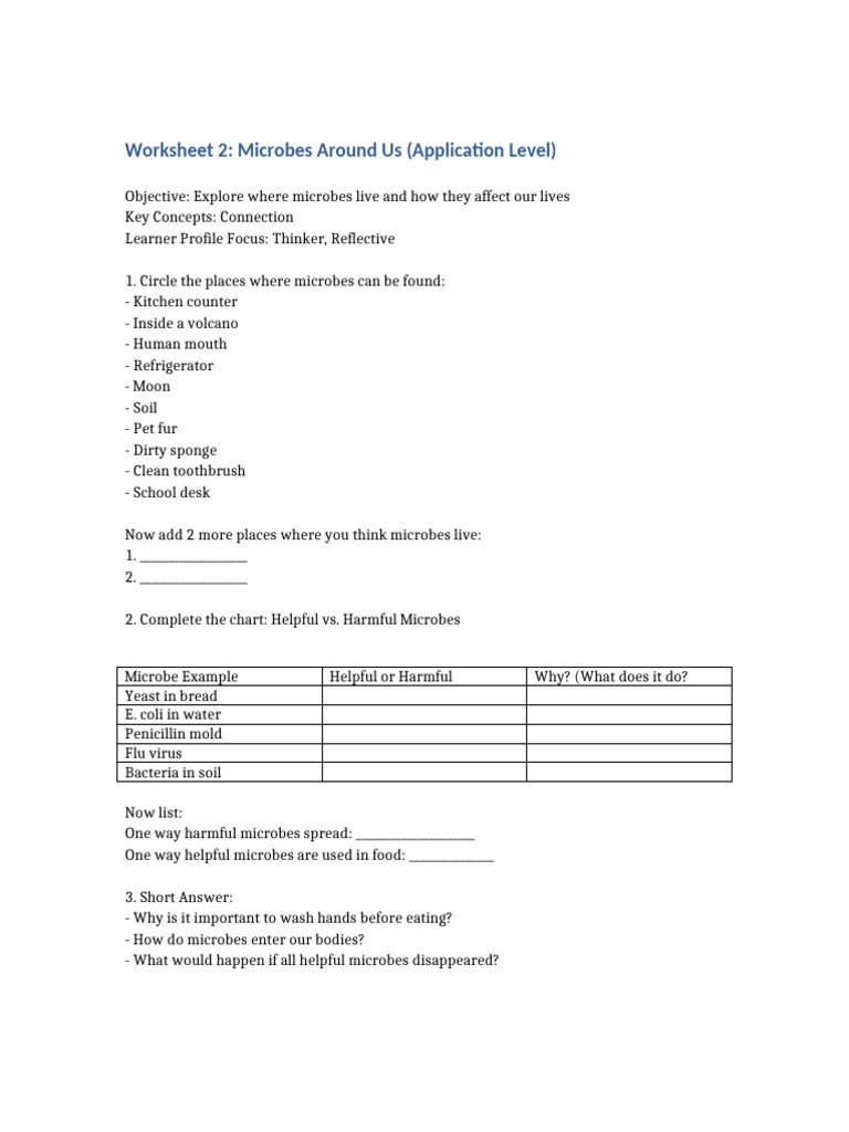 Microbes Around Us Worksheet Answers | PDF